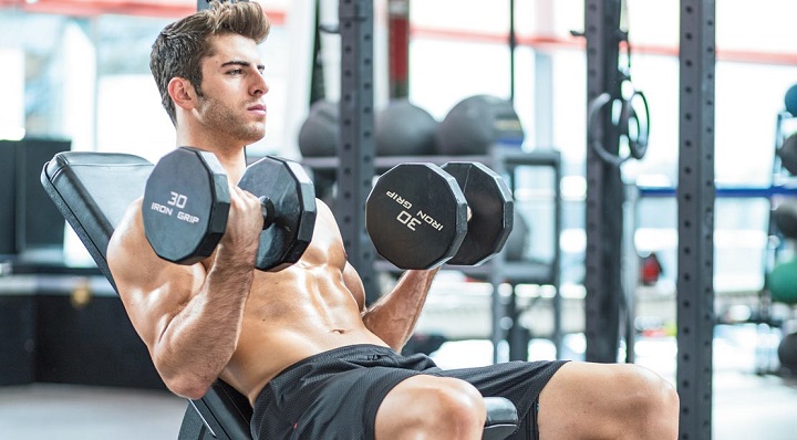 Curl de bíceps inclinado con mancuernas - Musculación Total